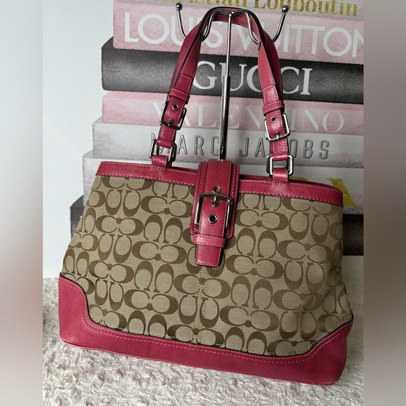 Coach | Bags | Coach Purse Coach Pattern With Pink Outline | Poshmark